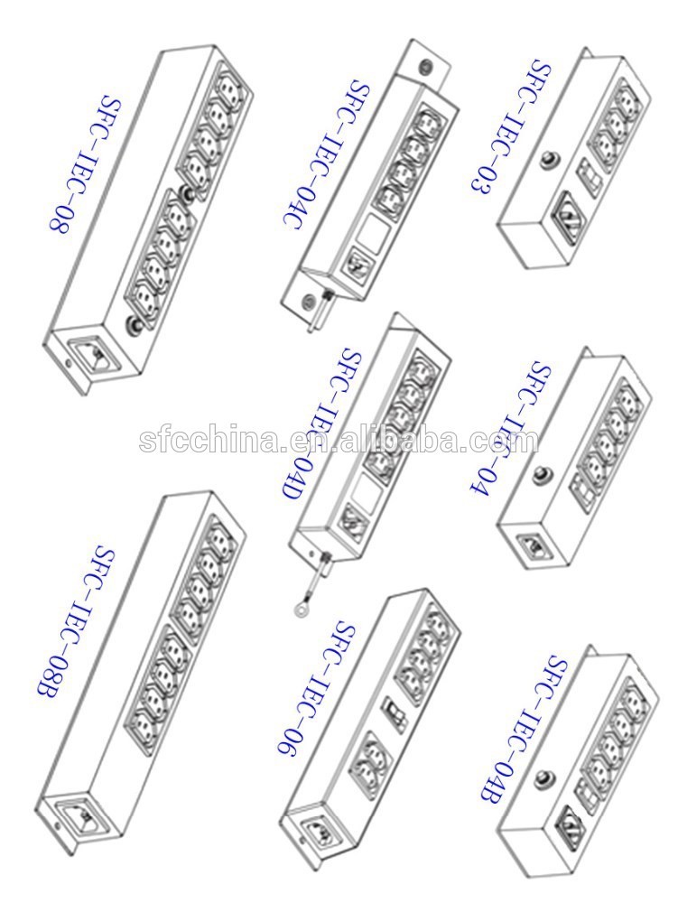 power strip with inlet IEC 320 C14/ 6outlets IEC 320 C13